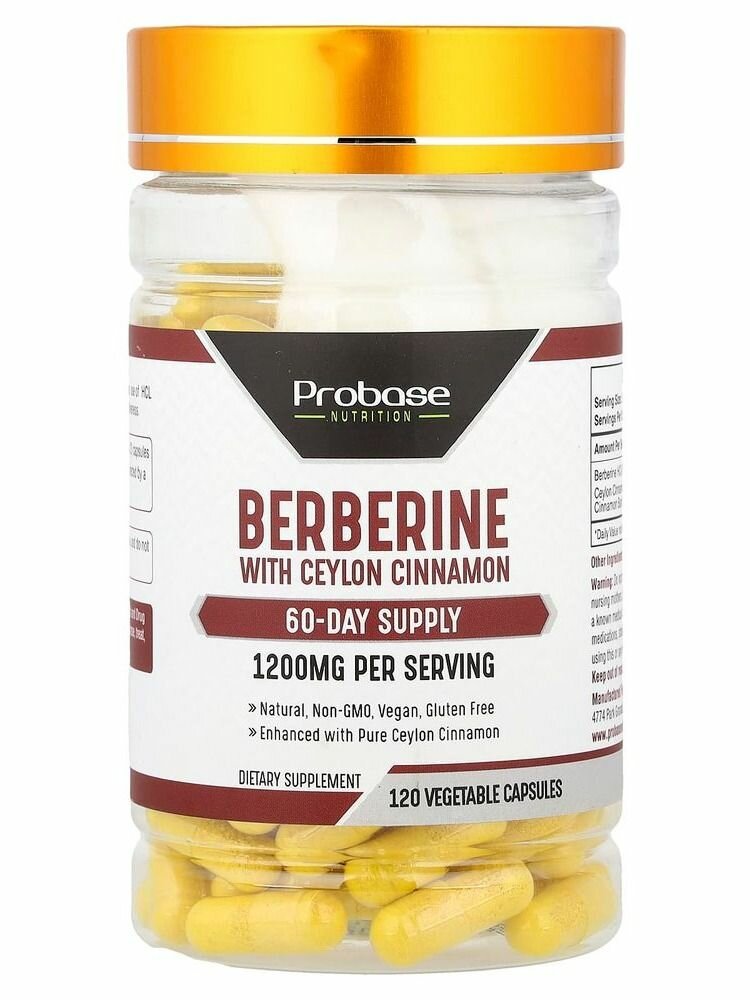Берберин с цейлонской корицей, 120 растительных капсул, Probase Nutrition