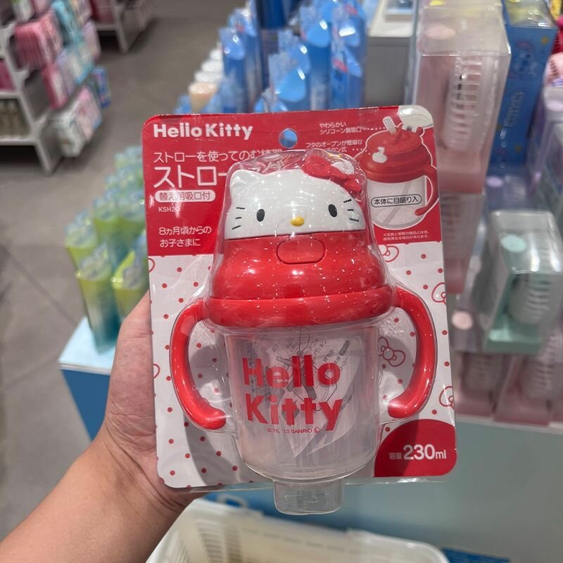 Кружка Hello Kitty с трубочкой красная детский стаканчик милый дизайн