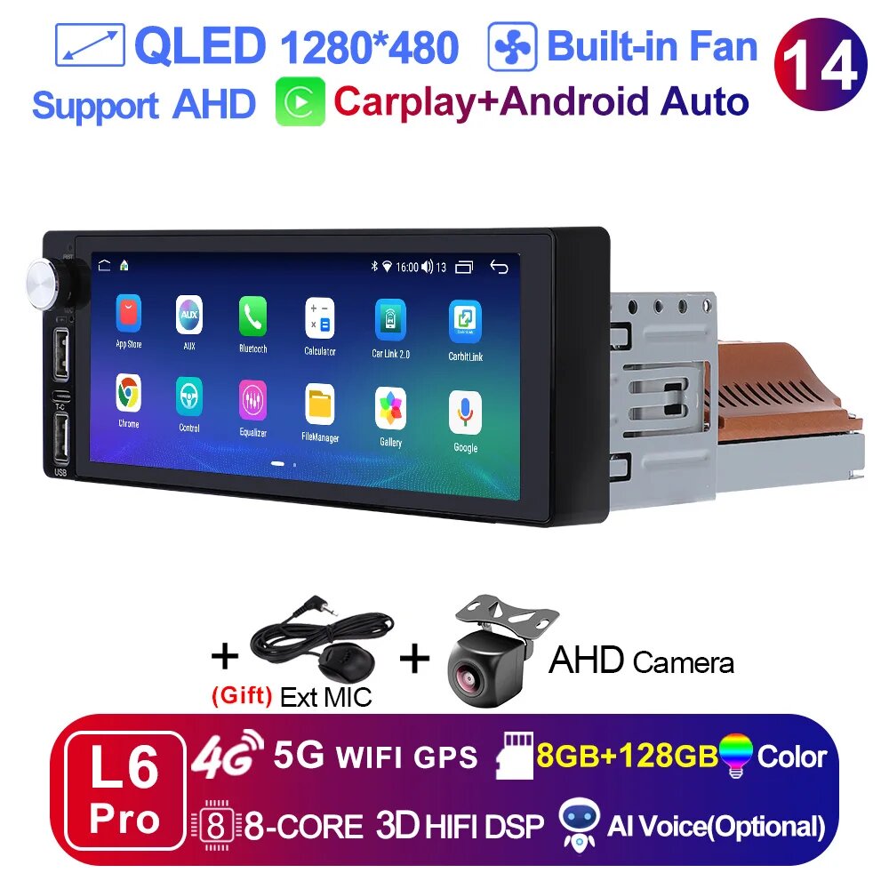 Автомагнитола LEHX Universa 1 Din с 6,9-дюймовым QLED-экраном, Android, 6.9-L6 Pro(8-128)AHD