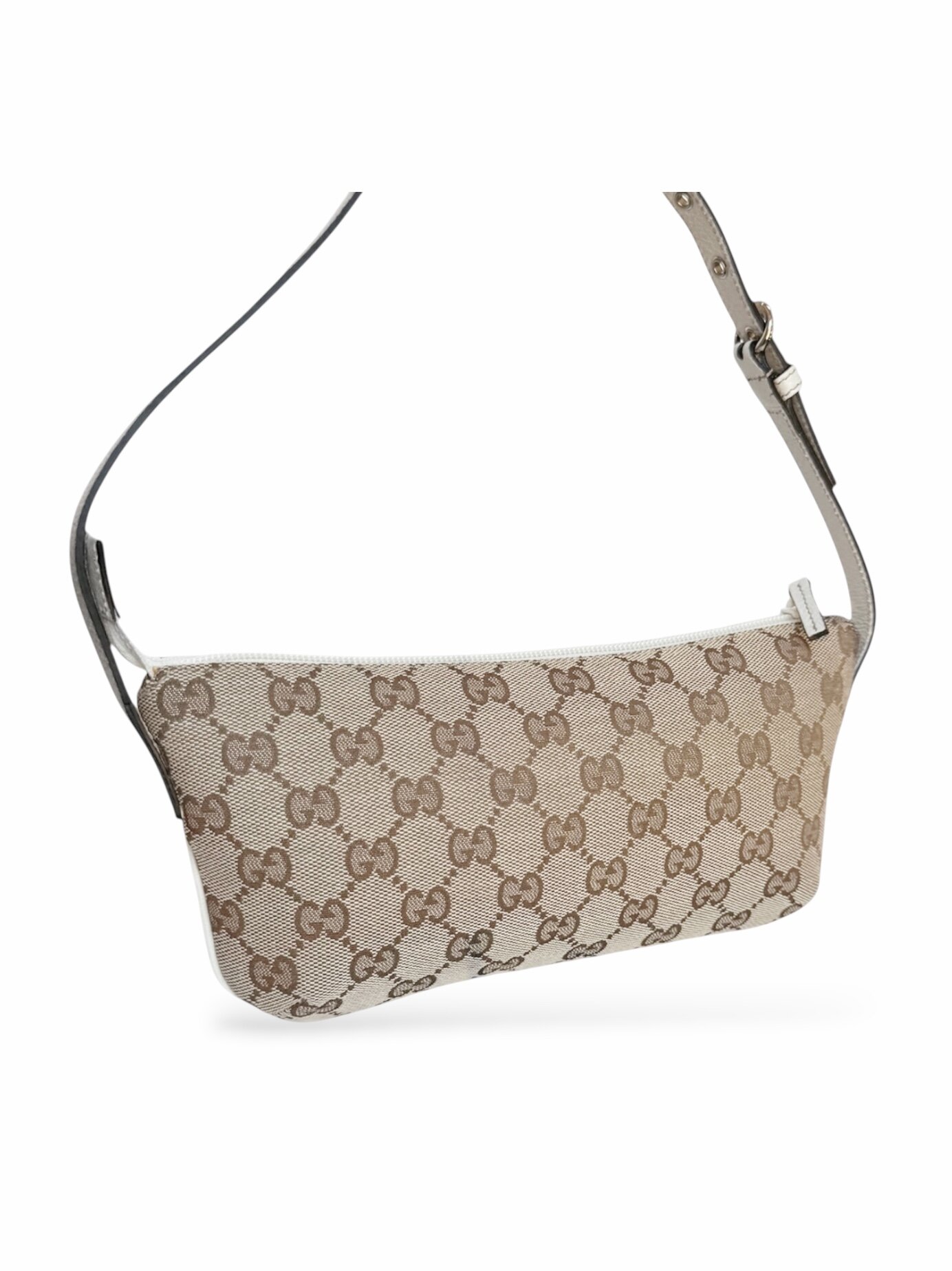 Сумка багет GUCCI GG Monogram Pochette, белый, бежевый — фото 1