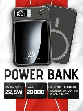 Магнитный повербанк 20000 Wireless Power Bank с быстрой беспроводной зарядкой для Айфона / iPhone 12, 13, 14, 15 16
