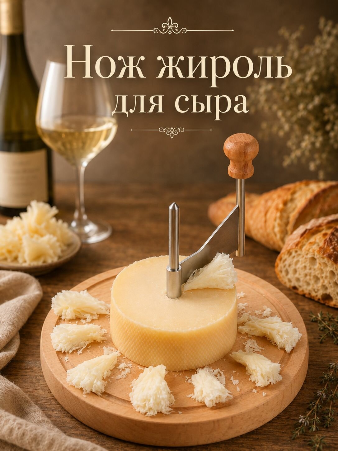 Нож жироль для сыра и шоколада, (сырорезка)