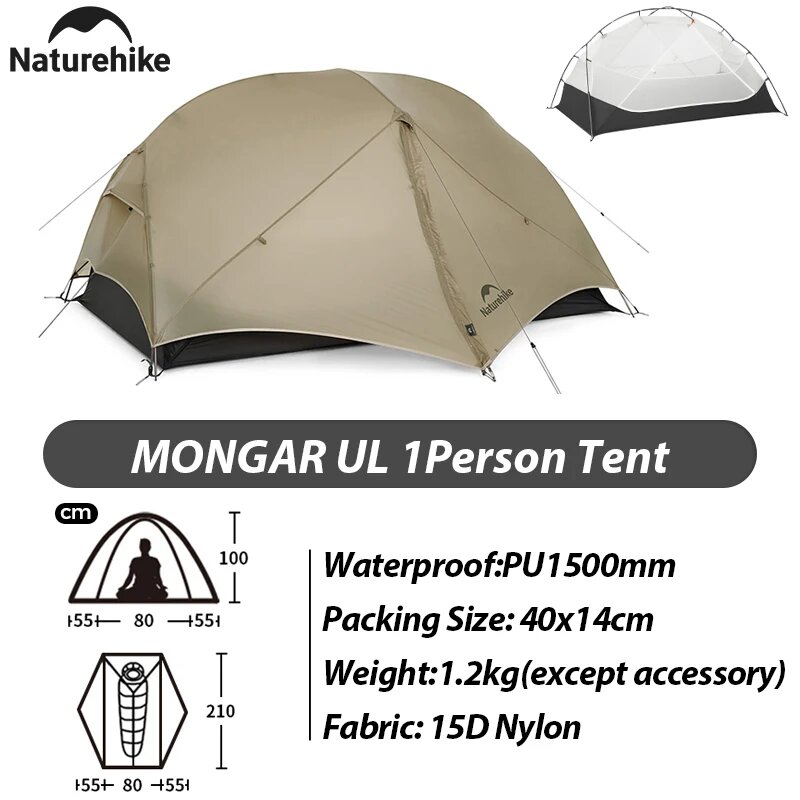 Naturehike Mongar Pro 123 ультralегкий трехсезонный водонепроницаемый туристический палатка из 20D нейлона на 2 человека для походов, кемпинга и езды на велосипеде