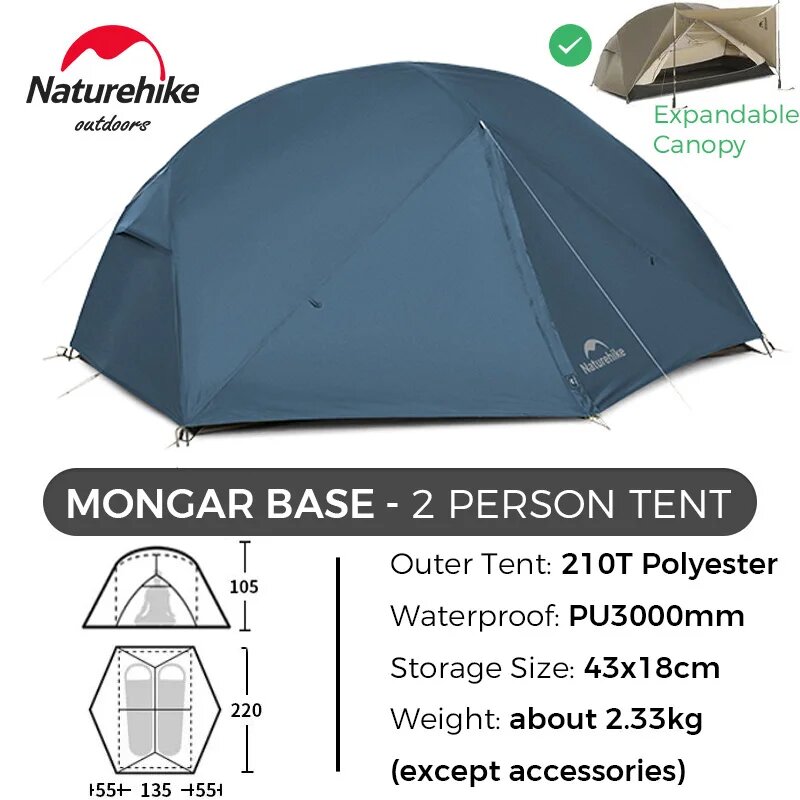 Надувная палатка Naturehike Mongar Tent PRO/UL/BASE на 1, 2, 3 человека с расширяемым каниспом, легкая палатка для кемпинга, походов, водонепроницаемое укрытие, палатка для альпинизма