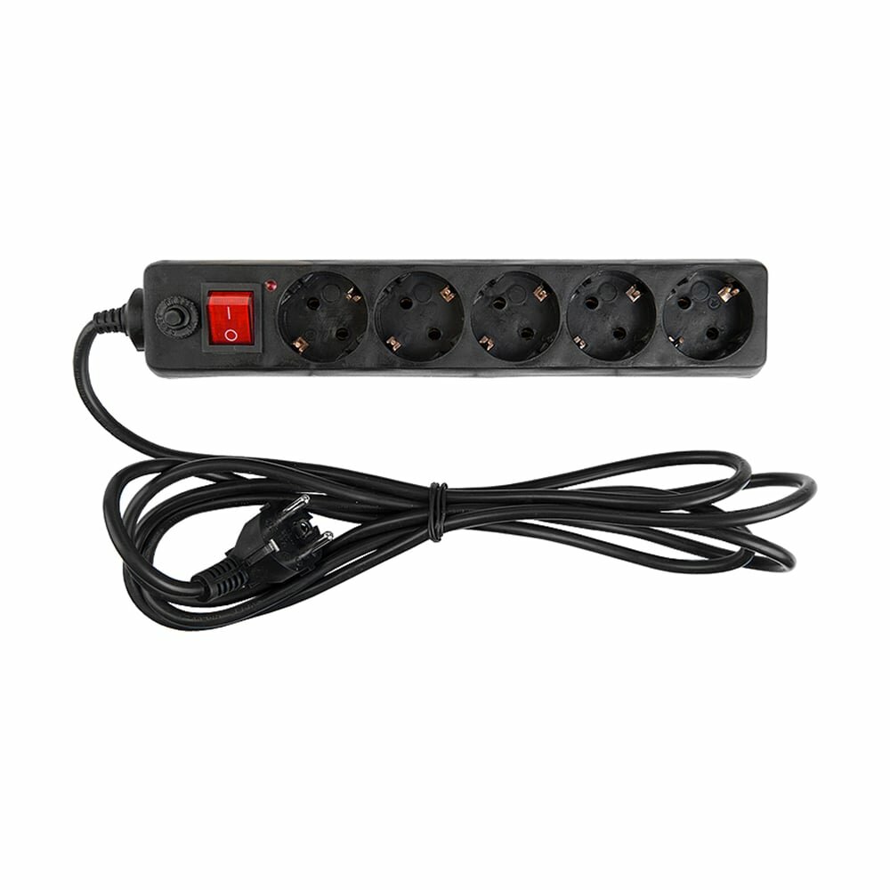 Сетевой фильтр General Lighting Systems, GPS-5-16-3x1-1000-B с выключателем и предохранителем 10метров 5розеток с/з 16А черный 471009 — фото 1