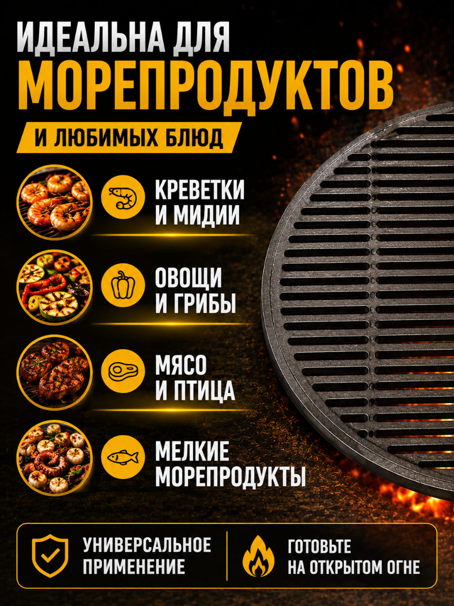 Решетка чугунная круглая "морепродукты" Ø 450мм