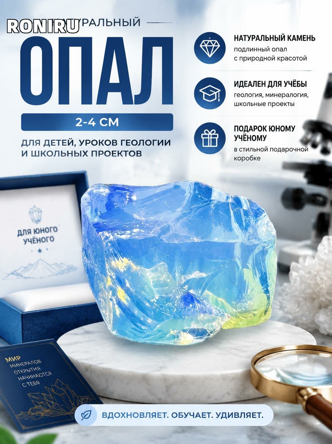 Натуральный опал 2-4 см для детей, камень для уроков геологии и школьного проекта, подарок юному учёному в коробке