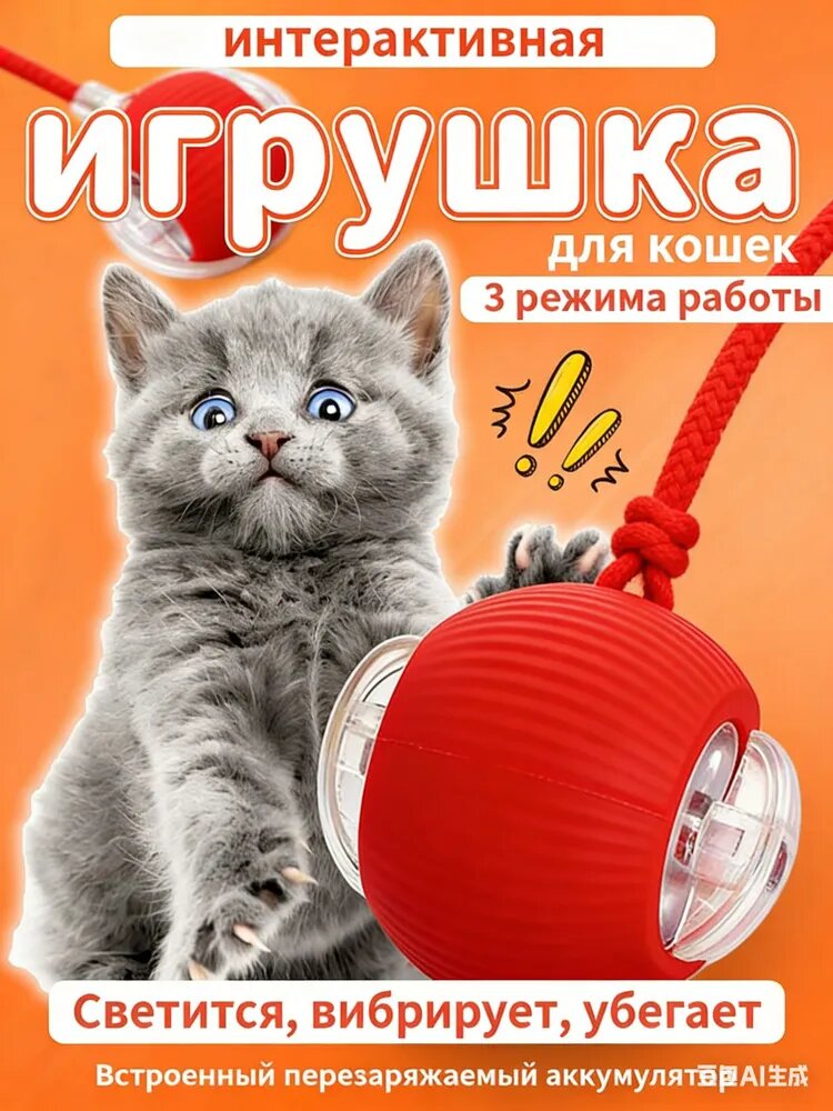 Интерактивная игрушка для кошек , встроенная перезаряжаемая батарея, дразнилка, умный мячик для кошек