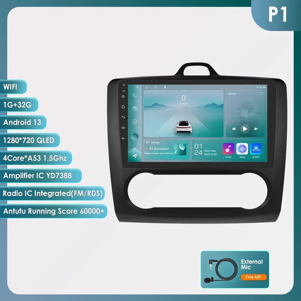 Автомобильный радиоприемник 2din Android для Ford Focus Exi MT AT 2004-2011, P1 (1G 32G) Black