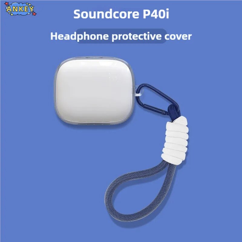 Прозрачный чехол для Anker Soundcore P40i Clear Blue-lanyard