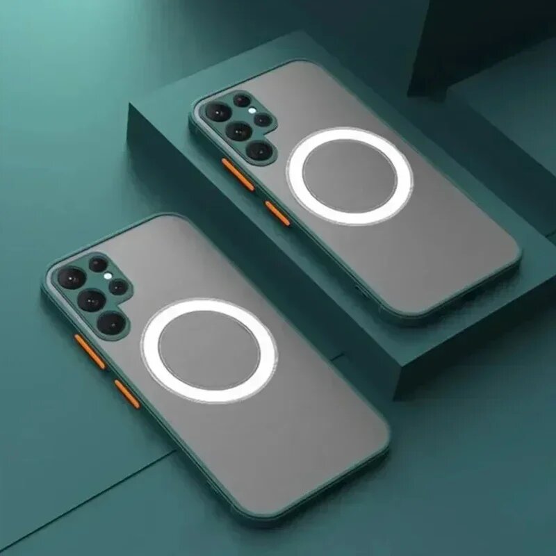 Магнитный Противоударный Матовый Чехол Magsafe С Темно-зеленый, Dark Green, For Galaxy S24 Ultra