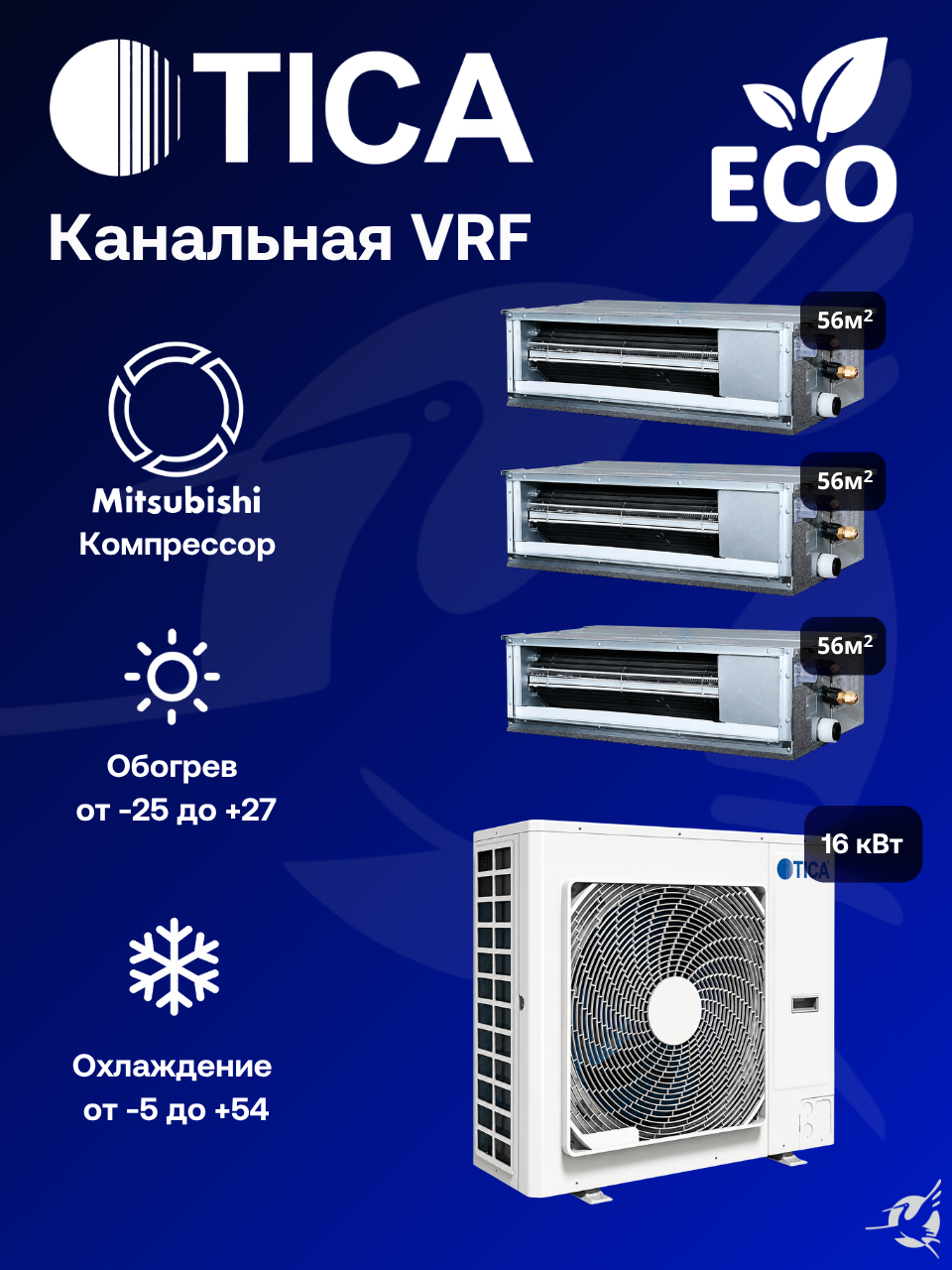 Мини-VRF система канальная TICA 3 х TMDN056AEB / TIMS160CSREC