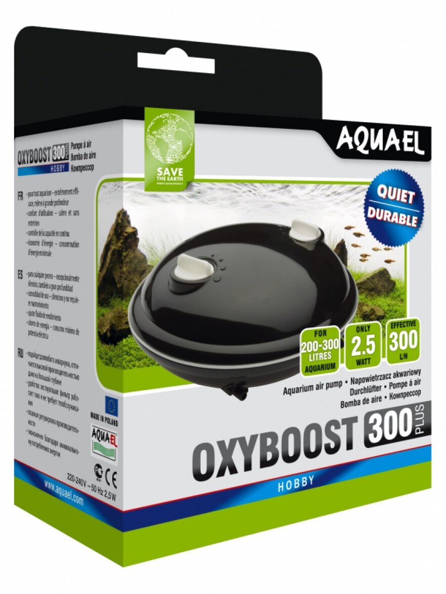Компрессор Aquael OXYBOOST 300 plus для аквариума 200 - 300 л (300 л/ч, 2.5 Вт, 2 канала, регулируемый)