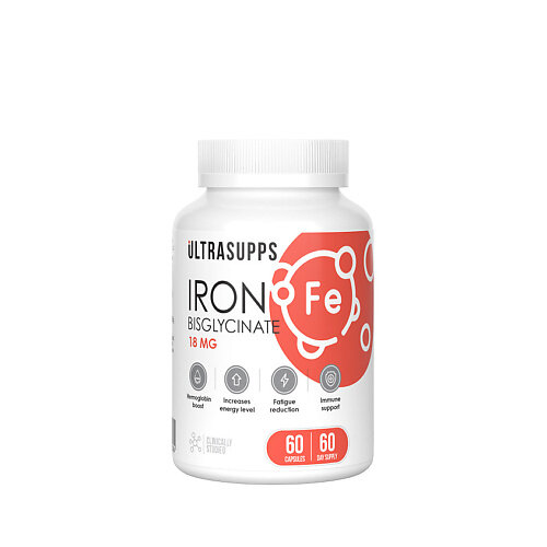 ULTRASUPPS Железо Iron 18 mg, 60 капсул