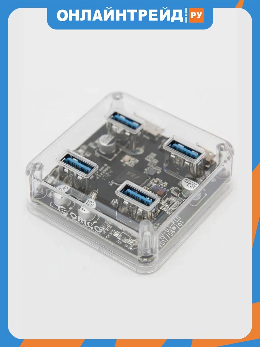 Разветвитель Orico USB MH4U-U3 (прозрачный), -MH4U-U3-10-CR-BP
