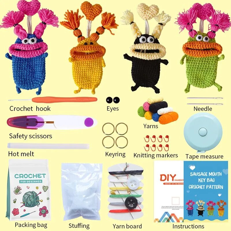 Набор DIY для вязания игрушки крючком, полный комплект для начинающих, материалы для создания милой игрушки, отличный подарок