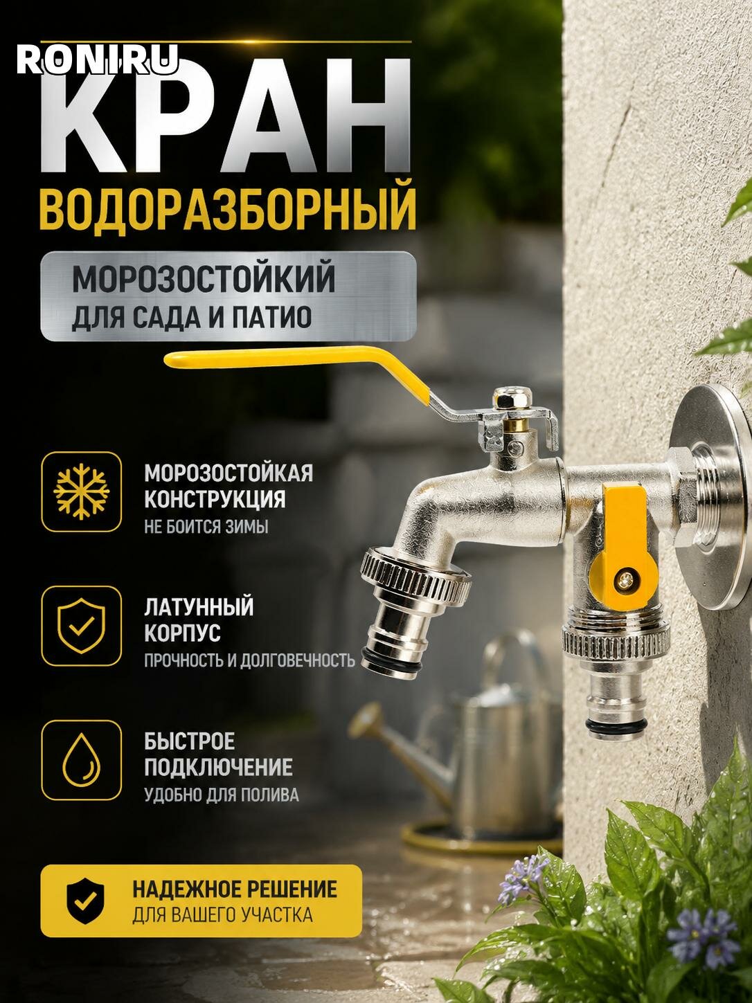 Кран водоразборный морозостойкий для сада и патио — уличный латунный смеситель с незамерзающей конструкцией для полива