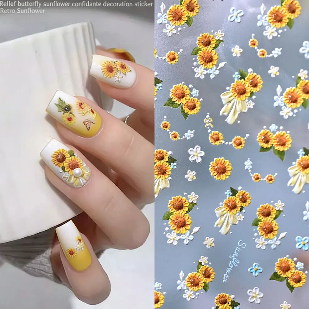 5D наклейки для ногтей MAFANAILS с подсолнухами