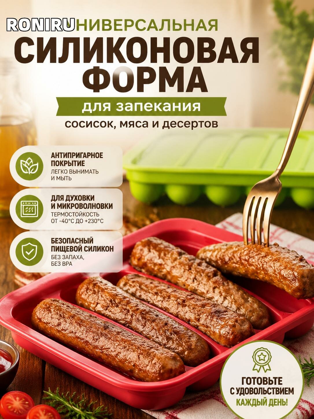 Универсальная силиконовая форма для запекания сосисок, мяса и десертов — антипригарная для духовки и микроволновки