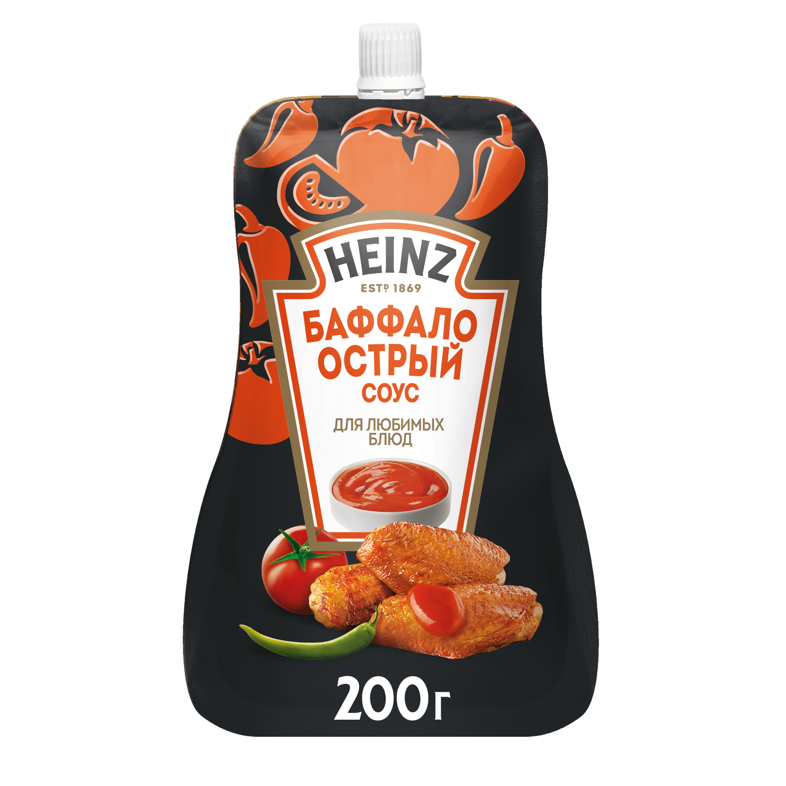 Соус томатный Heinz Баффало острый для любимых блюд, дой-пак, 200 г