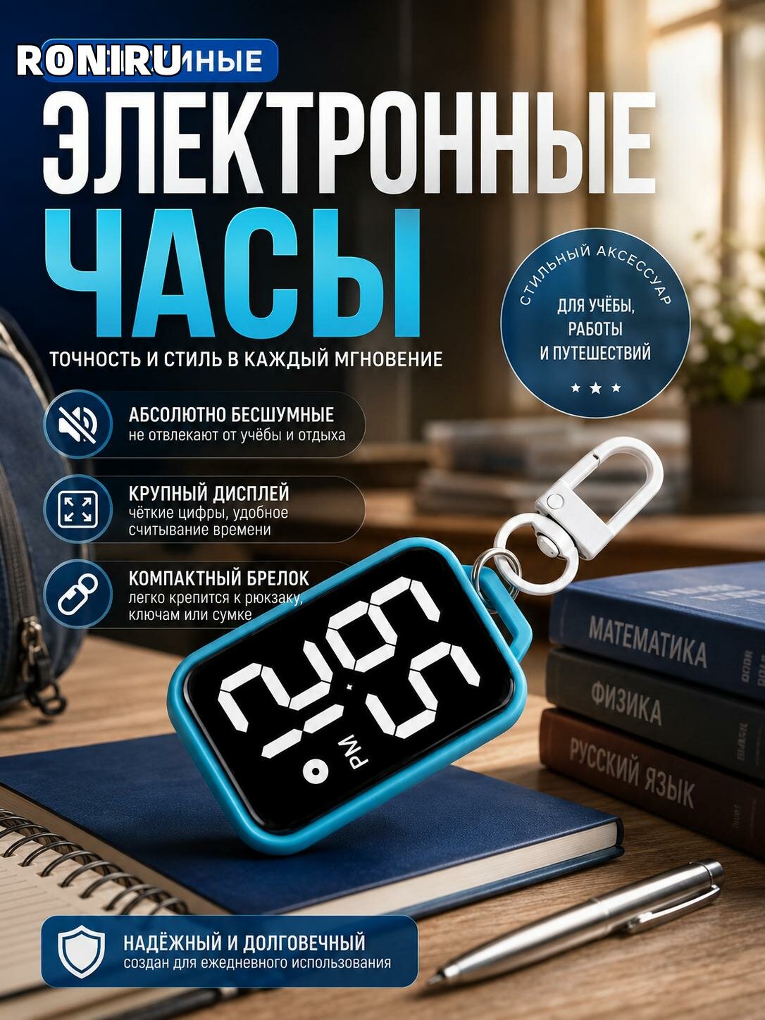 Бесшумные электронные часы, карманный светодиодный брелок-подвеска для студентов с крупным высокочетким дисплеем и компактным дизайном для рюкзака и ключей