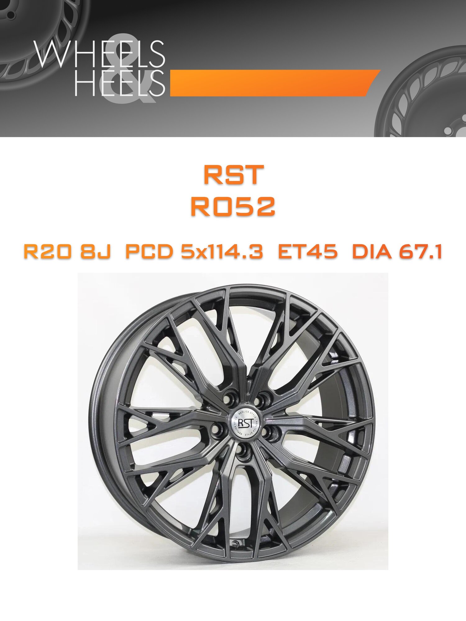Диск автомобильный литой RST R052 20x8 5x114.3 et45 dia67.1 Тёмный-серый матовый графит