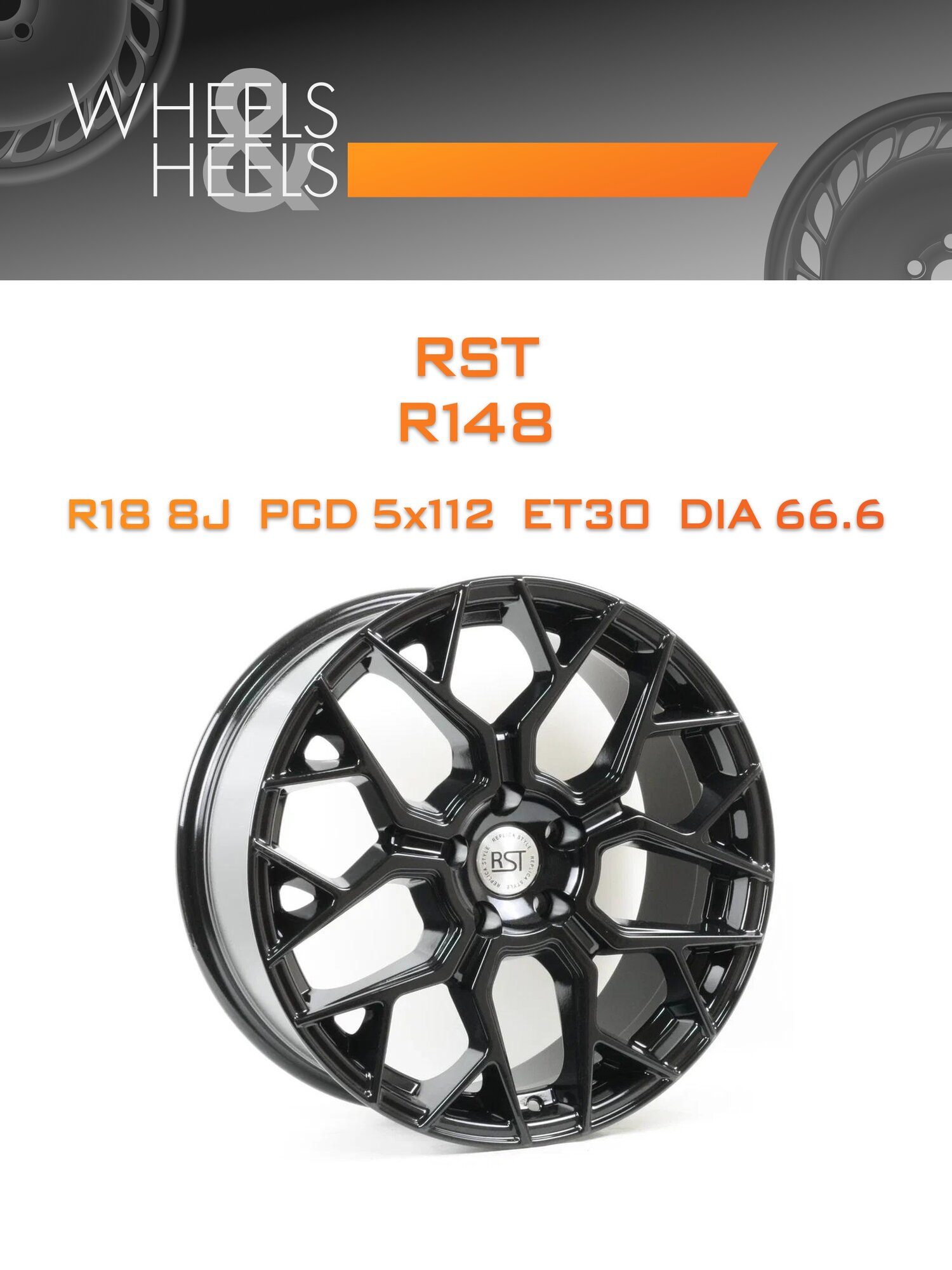 Диск автомобильный литой RST R148 18x8 5x112 et30 dia66.6 Чёрный