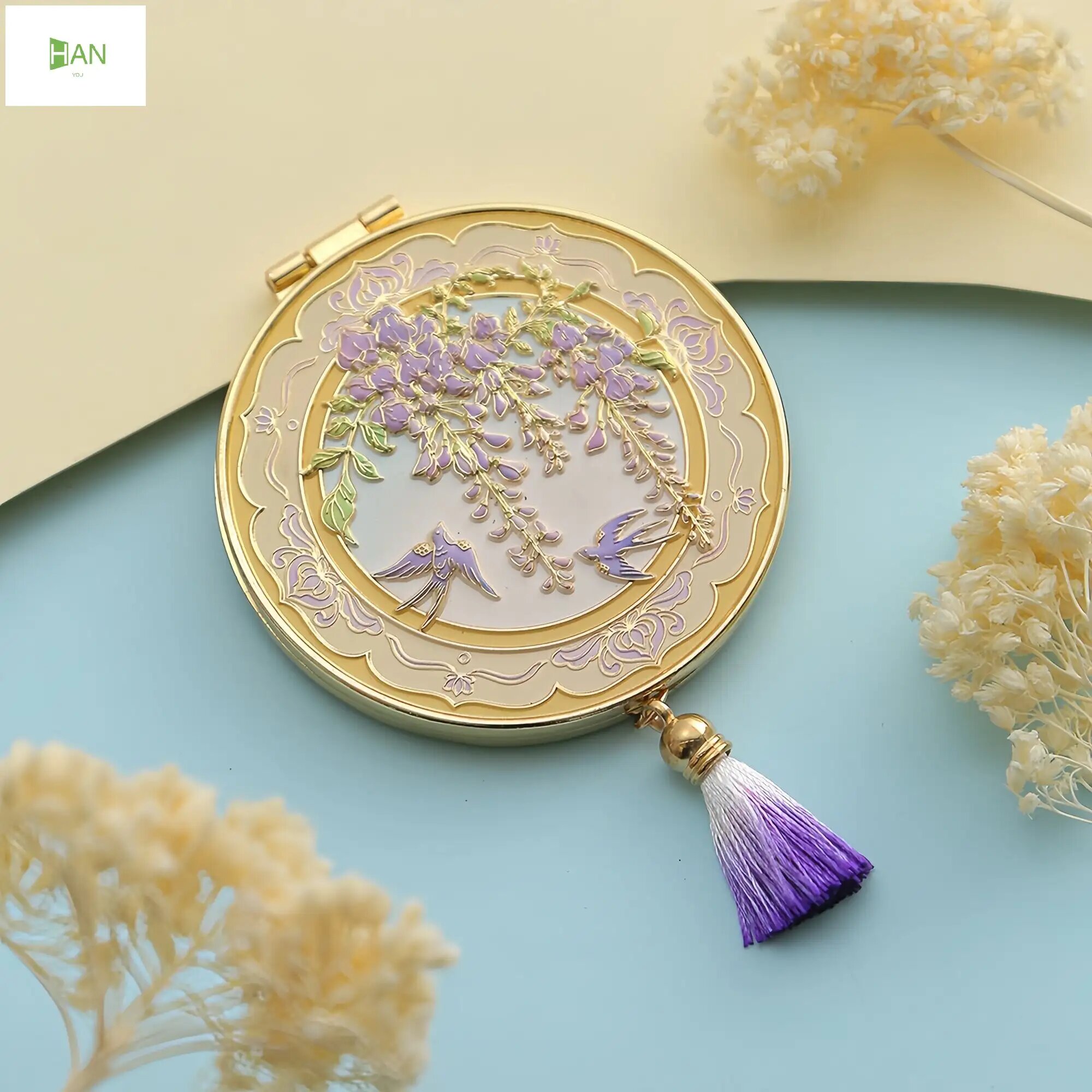 Складное портативное зеркало для мейкапа, 7,5x7,5 см, с цветочным орнаментом, без увеличения, премиум