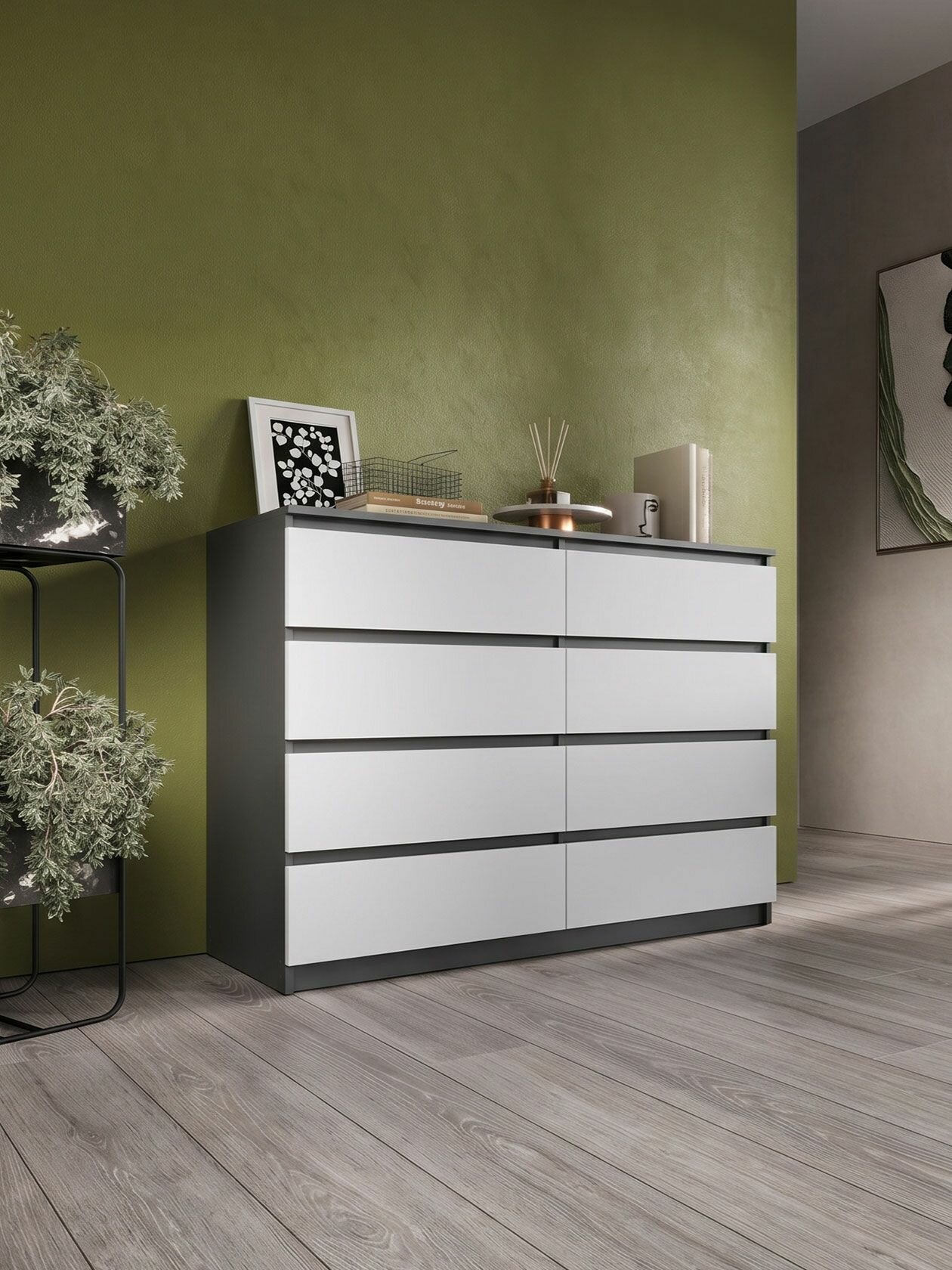 Комод для одежды и хранения вещей Вега с ящиками, 123.6x46.6x98 см, Графит / Белый