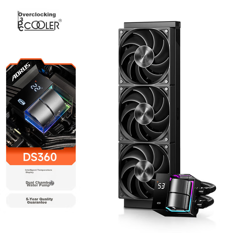 PCCOOLER DS360 Чёрная системная жидкостная система охлаждения для процессора с отображением температуры, двойной камеры