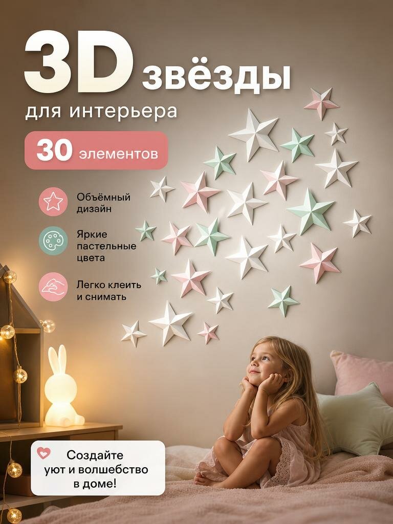 Интерьерные наклейки- "звезды" 30шт