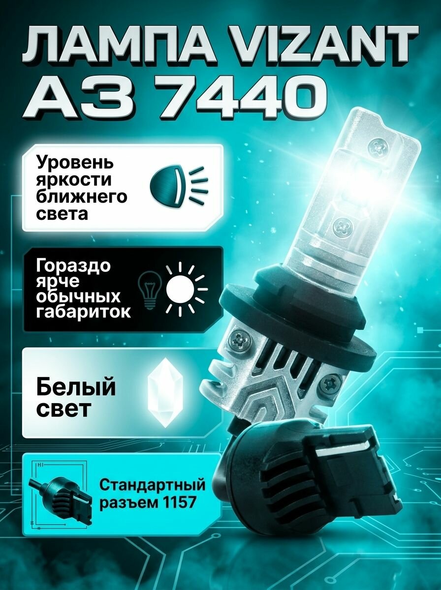 Лампа автомобильная светодиодная Vizant A3 7440 ультра яркая