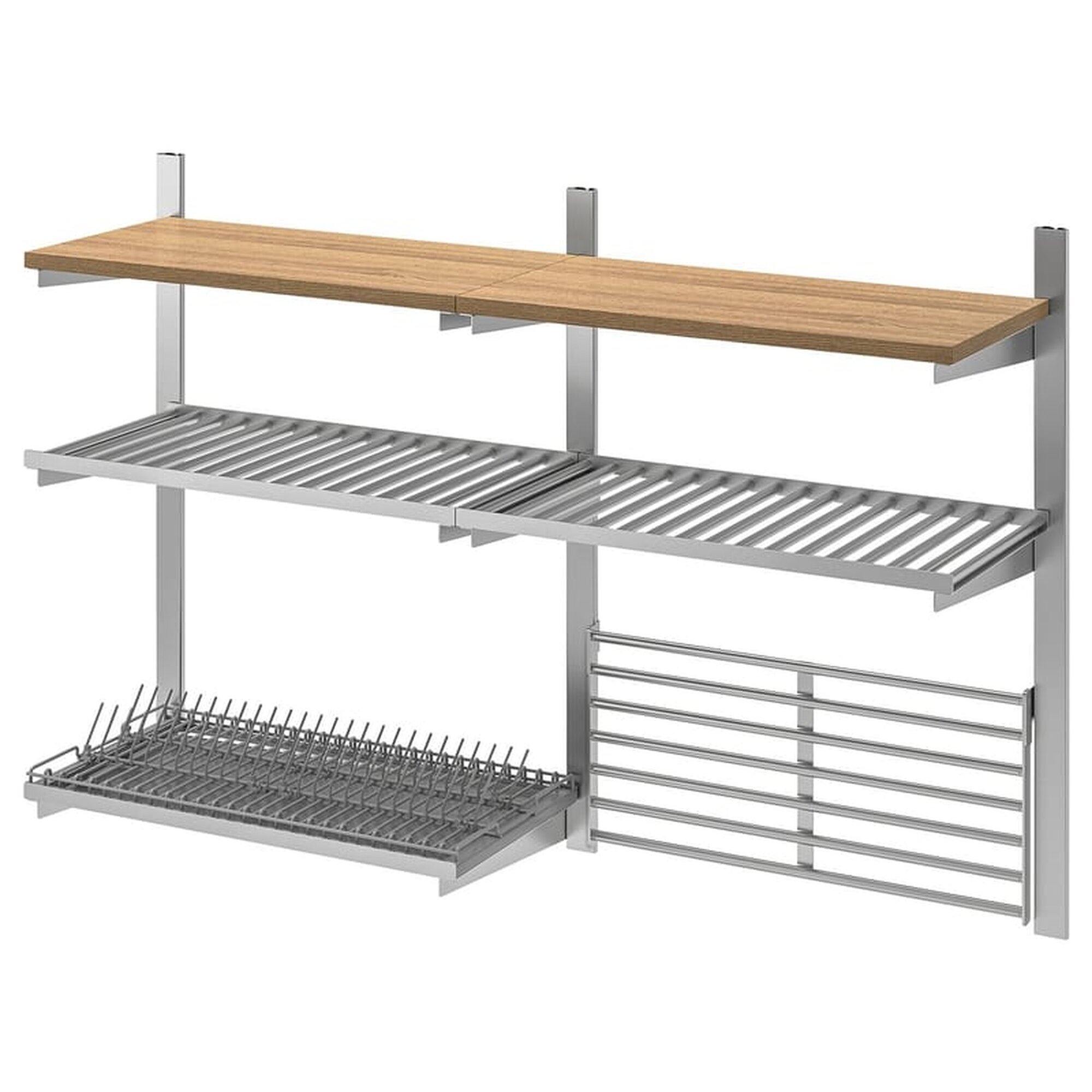 Органайзер для хранения вещей IKEA KUNGSFORS рельс/полка/сушка/решетка 492.543.35, нержавеющая сталь/ясень