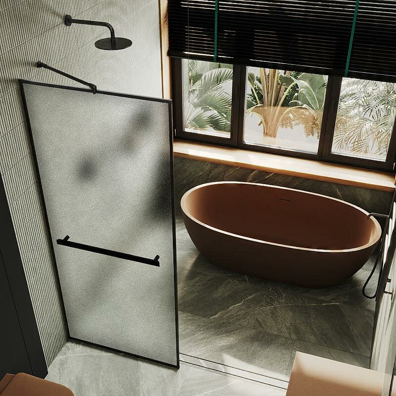 Душевая перегородка Maybah Glass MGD-875-6 890x1950 полностью в профиле Черный стекло сатиновое