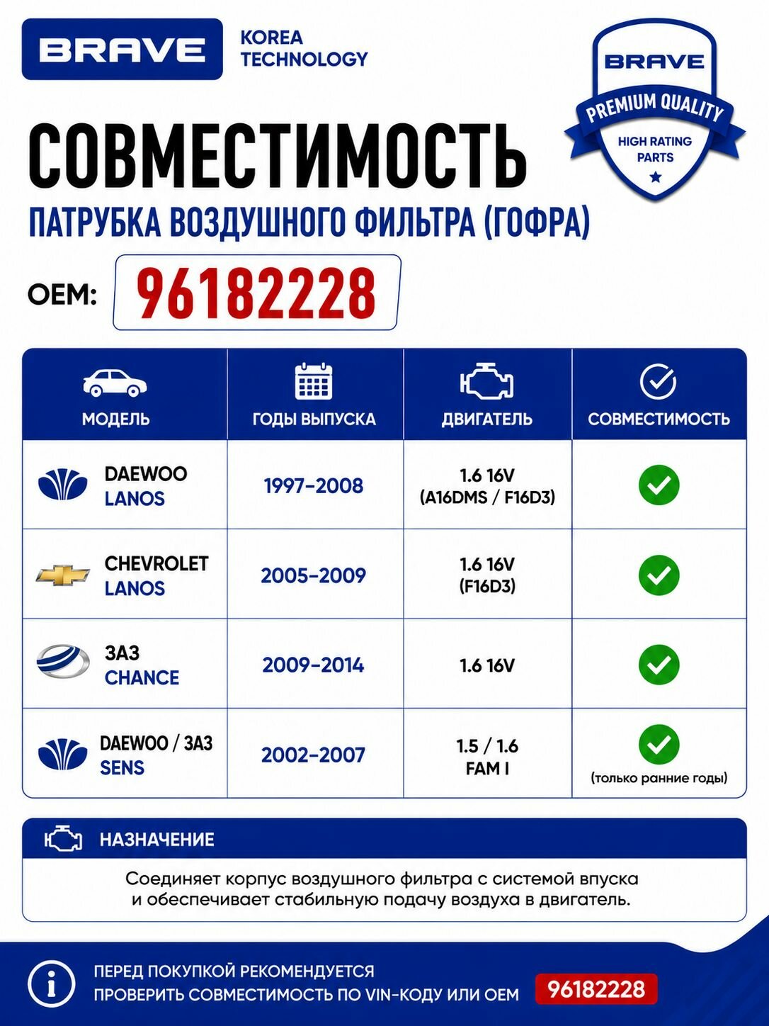 Патрубок воздушного фильтра (гофра) 96182228 Дэу Ланос, Шевроле Ланос, Daewoo Lanos, Chevrolet Lanos, ЗАЗ Шанс/Сенс 1.6 воздуховод впускной — фото 1