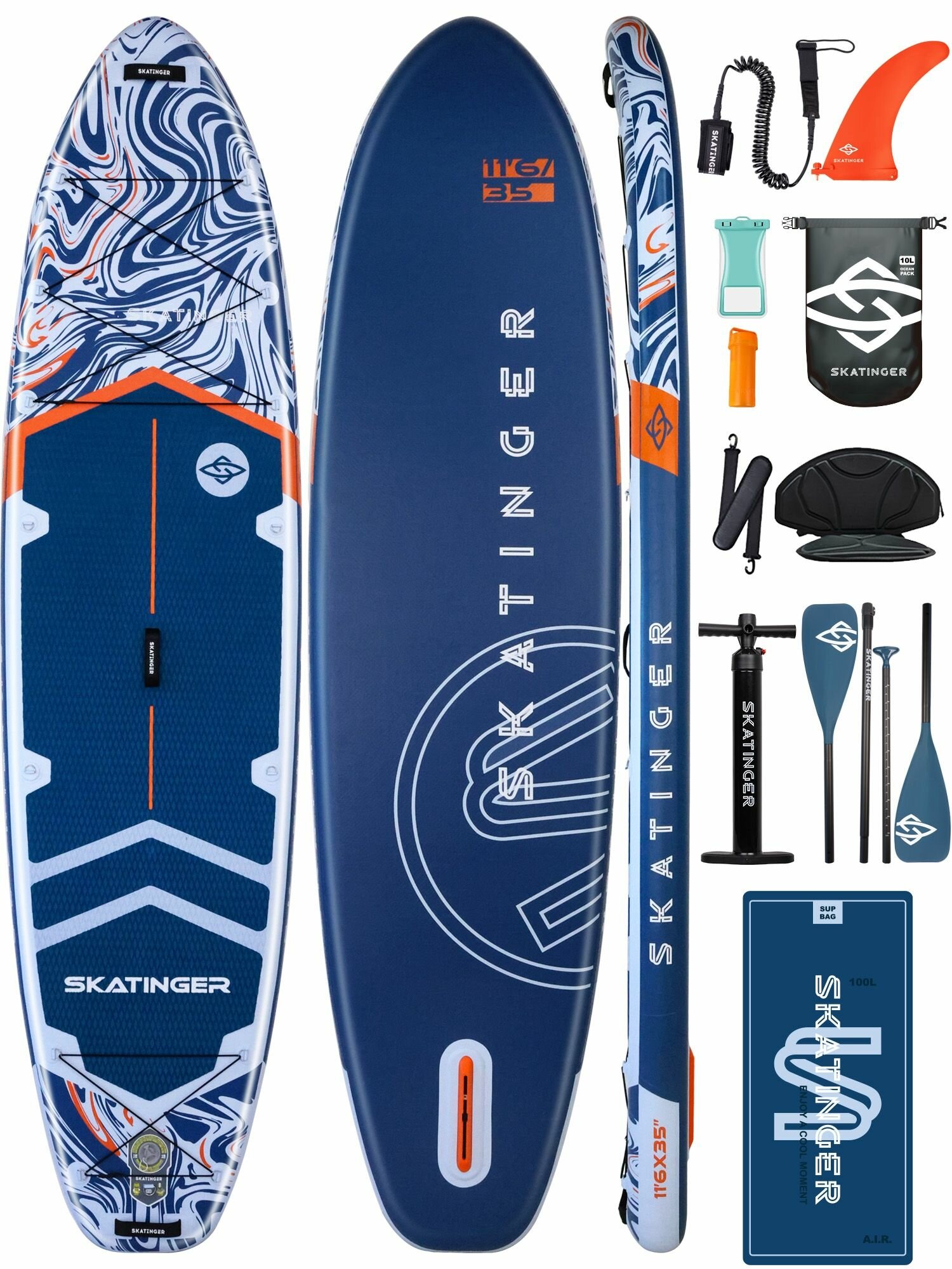 Надувная Сап-доска SKATINGER meteor blue (SUP board) двухслойная 350*89*15см