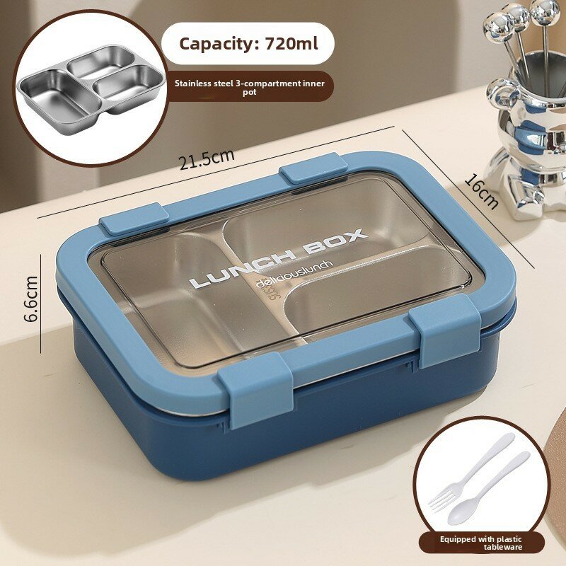 Storage box sturdy multi grid nonodor dividers portable food container for school office use blue 720ml