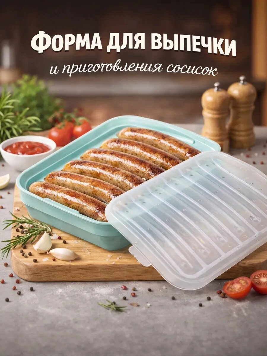 Форма для выпечки и приготовления сосисок Доляна, 6 ячеек, с крышкой, 17.5×13.5.2.8 см, силикон, цвет зеленый