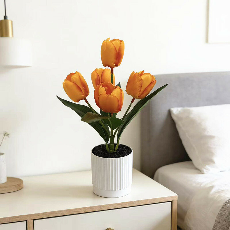 Tulip искусственный в горшке с пластиком и шелком для оформления мероприятия и интерьера желтый