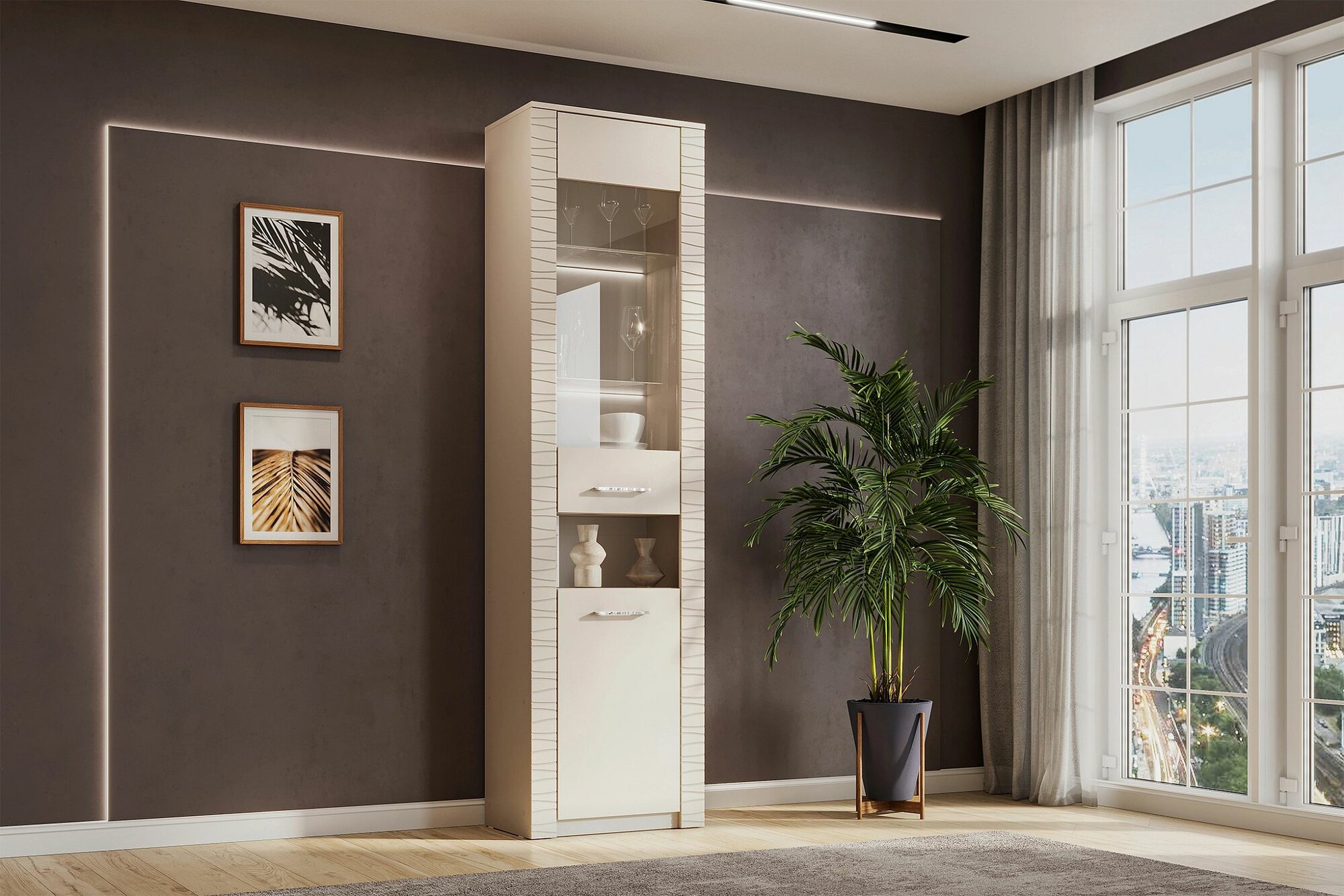Шкаф-витрина Калипсо, меланж (капучино), 56.6х35х210 см