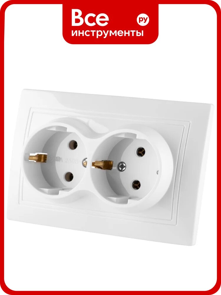 Двойная розетка, белая 2П+З 16А 250В TDM ELECTRIC Таймыр SQ1814-0014 встраиваемая, из АБС‑пластика, защита