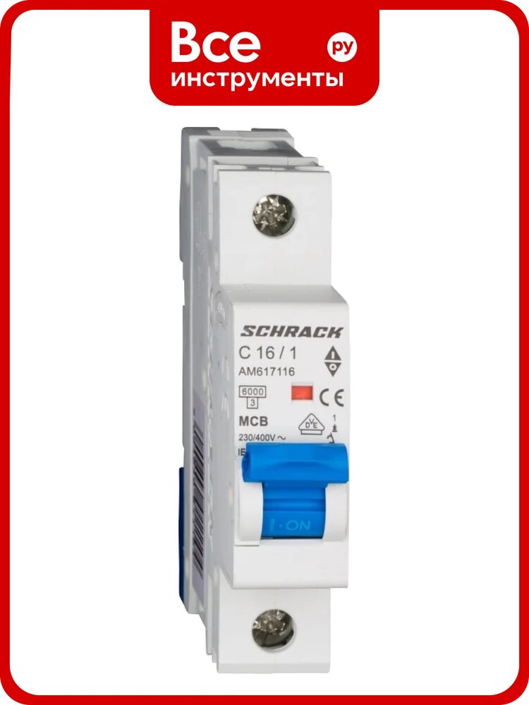 Автоматический выключатель Schrack Technik AM 6кА, 1P, С, 16A AM617116