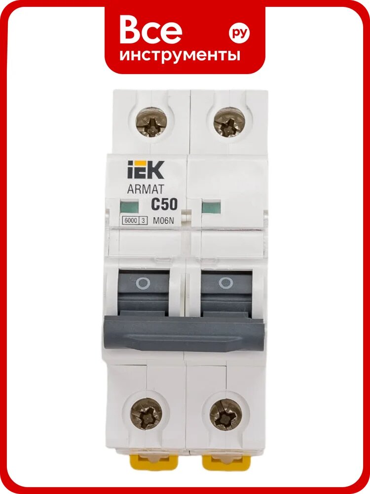 Автоматический выключатель IEK M06N 2P C 50А AR-M06N-2-C050, модульный тип C, двухполюсный, установка на DIN‑рейку