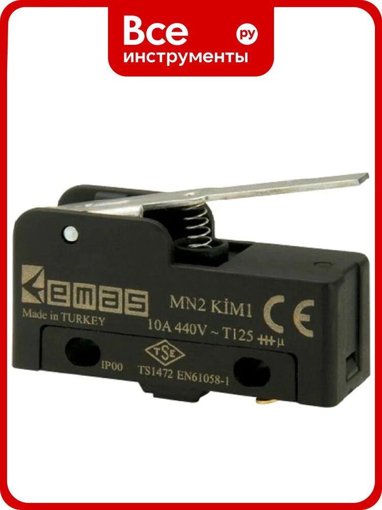 Мини-выключатель EMAS MN2KIM1, пластик/металл, 440В, 10A, короткий рычажок