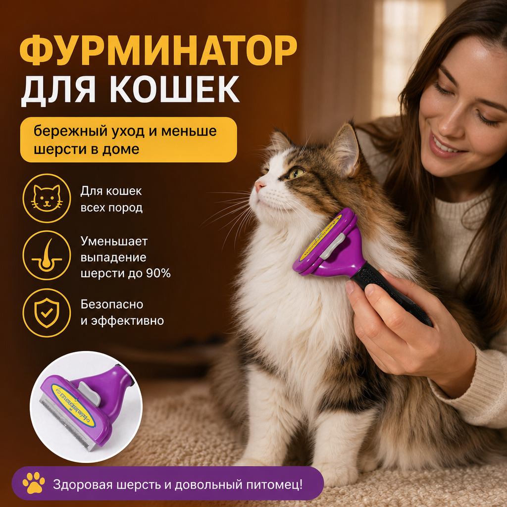 Фурминатор для вычесывания подшерстка кошек и собак, удаление подшерстка