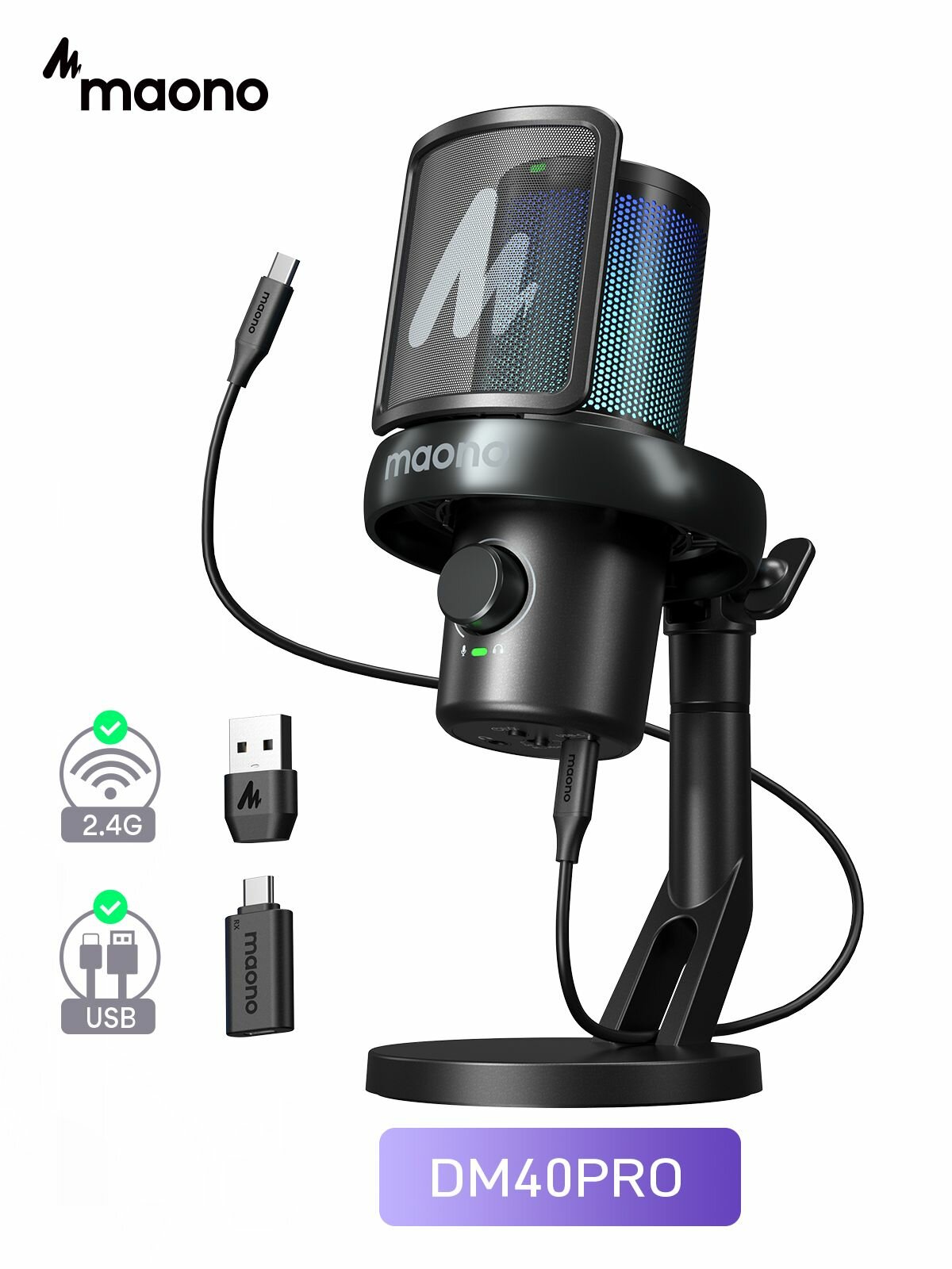 Maono DM40 Pro Конденсаторный USB игровой беспроводной микрофон; AI переменный голос