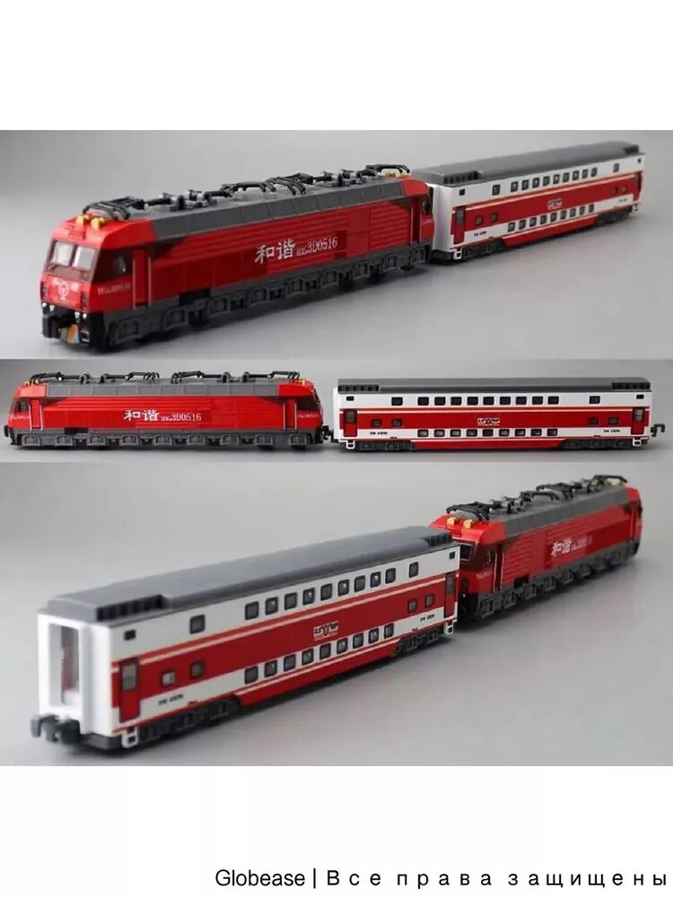 Игрушечный поезд красный: локомотив с вагоном, электрический паровоз — фото 1