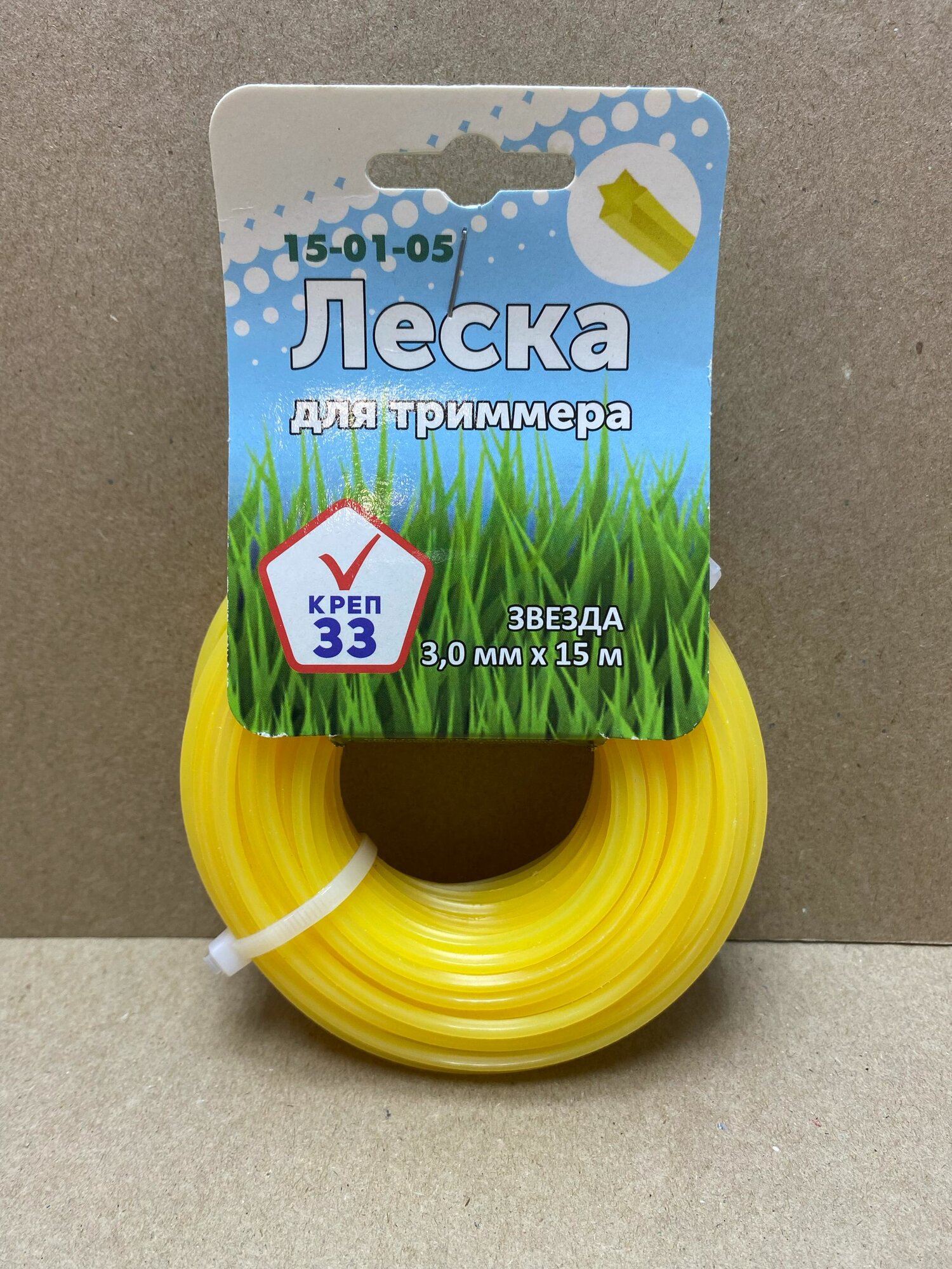 Леска для бензо-тримера D 3,0 мм L 15 метров цвет ярко желтая