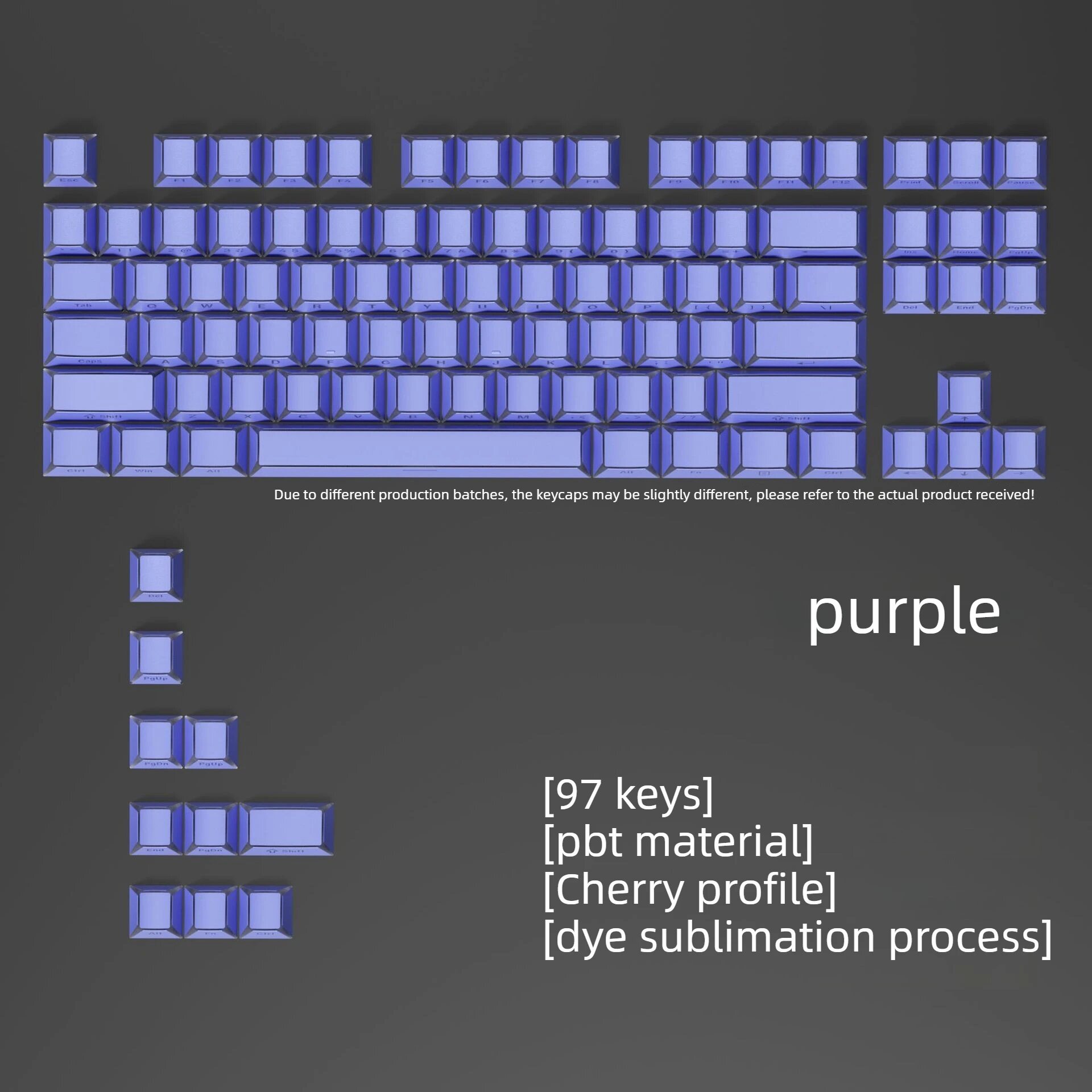 Кейкапы PBT с подсветкой Cherry Profile для механических клавиатур Фиолетовый, 97 Keys-Purple Boxed