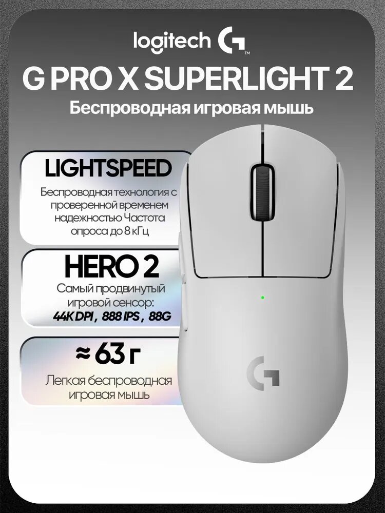 Logitech Игровая мышь беспроводная Logitech G PRO X SUPERLIGHT 2, белый